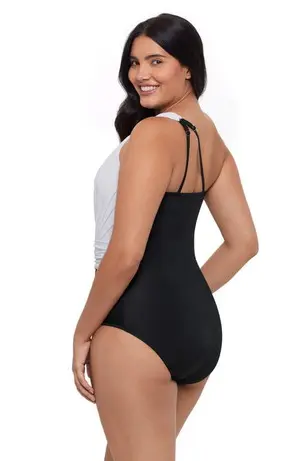 TRIMSHAPER Heather One-shoulder One-piece Swimsuit - Black || White